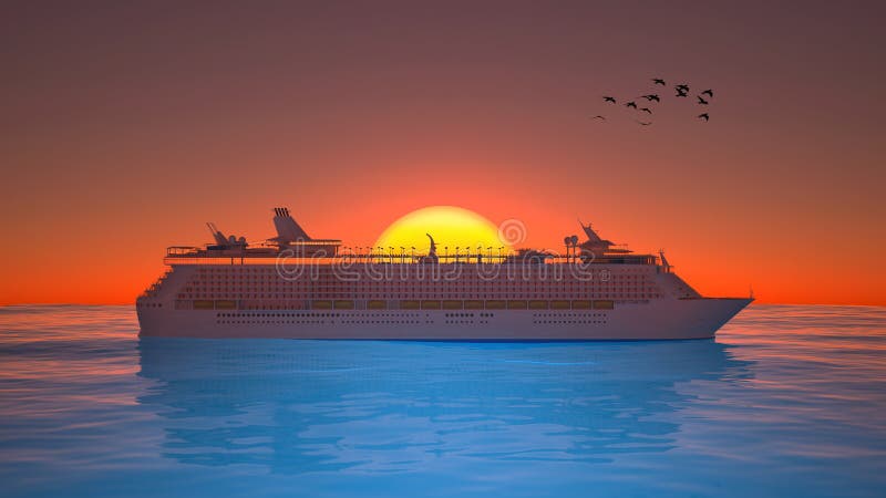 Cruise Liner at Sea at Sunset Side View Stock Illustration ...