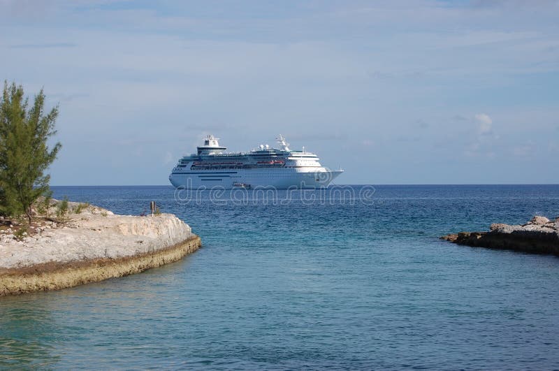 Cruise Ship Open Seas Two Islands Stock Image - Image of tourism ...