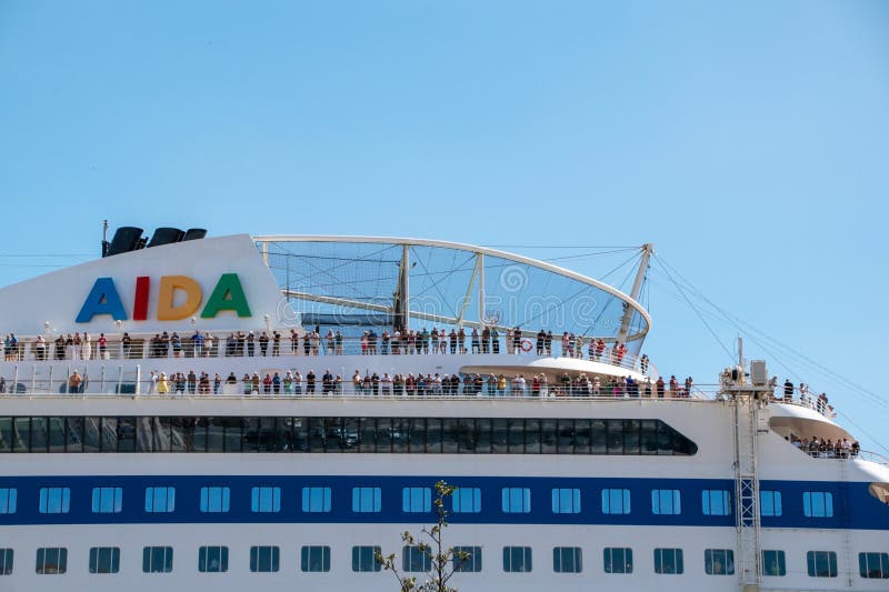 Cruise ship AIDA in Lisbon editorial stock photo. Image of tugboat ...