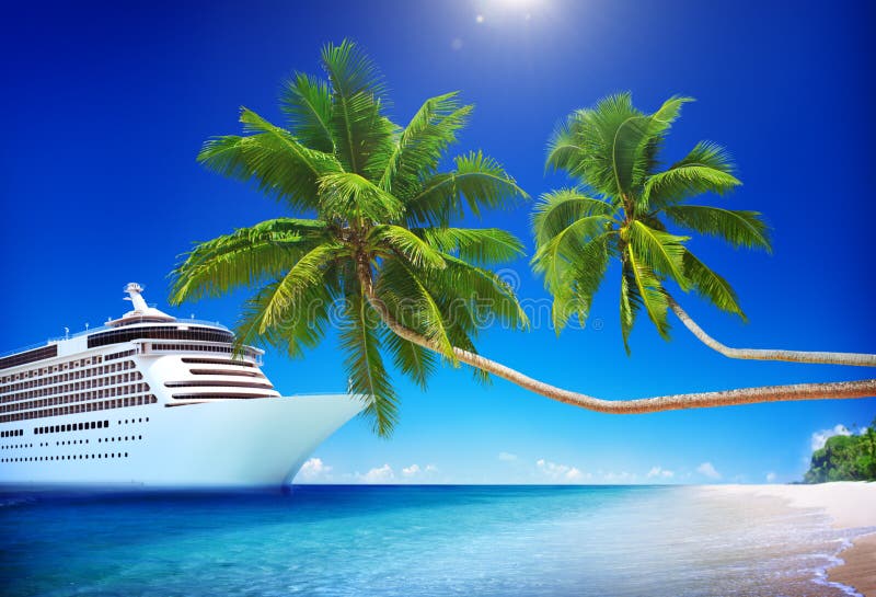 Cruise Ship Beach Sea Palm Tree Concept Stock Photo - Image of holiday ...