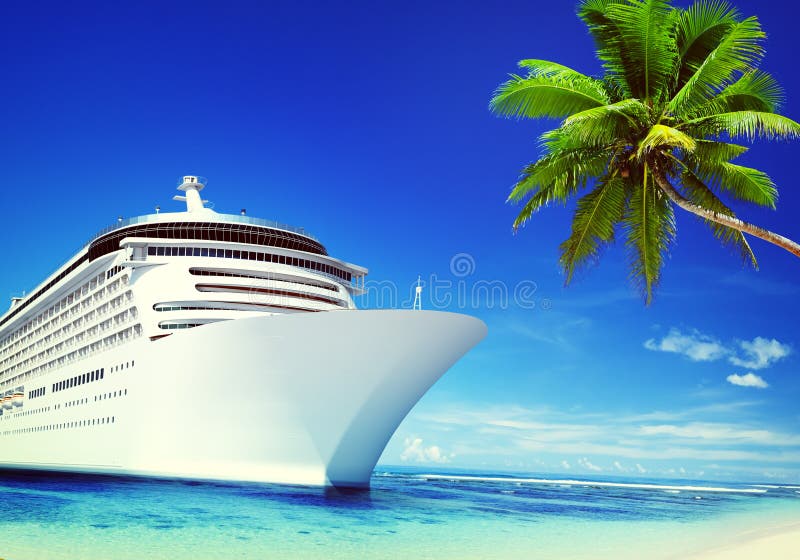 Cruise Ship Beach Sea Palm Tree Concept Stock Photo - Image of scene ...