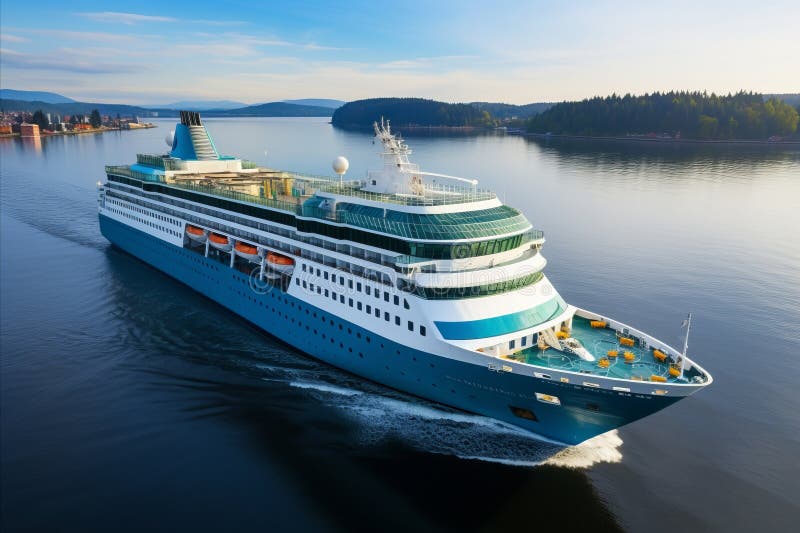 Cruise Ship in the Blue Sea, Cruise Liner in the Bay Stock Illustration ...