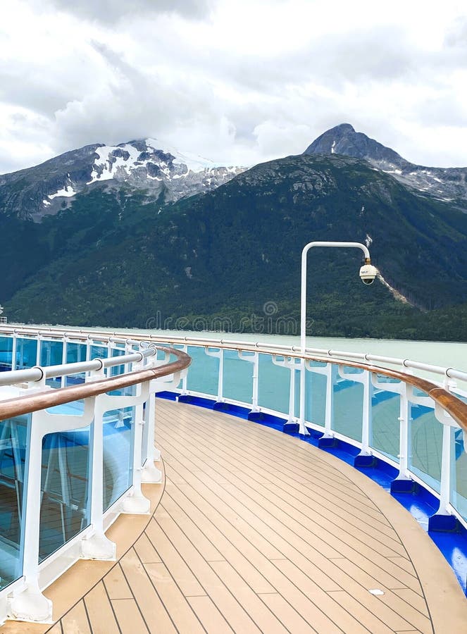 Cruise Ship Deck with Mountain and Ocean Scenery Stock Photo - Image of ...