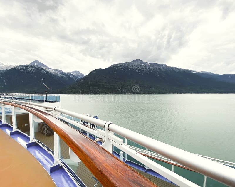 Cruise Ship Deck with Mountain and Ocean Scenery Stock Photo - Image of ...