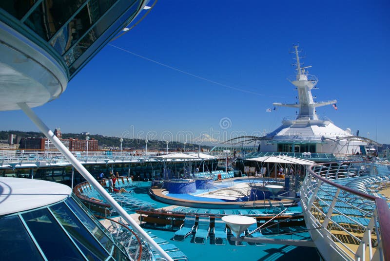 Cruise Ship Deck and Pool with Mt. Rainier Stock Image - Image of ...