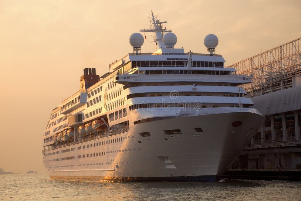 Cruise Ship Docked at Ocean Terminal at Sunset Stock Photo - Image of ...