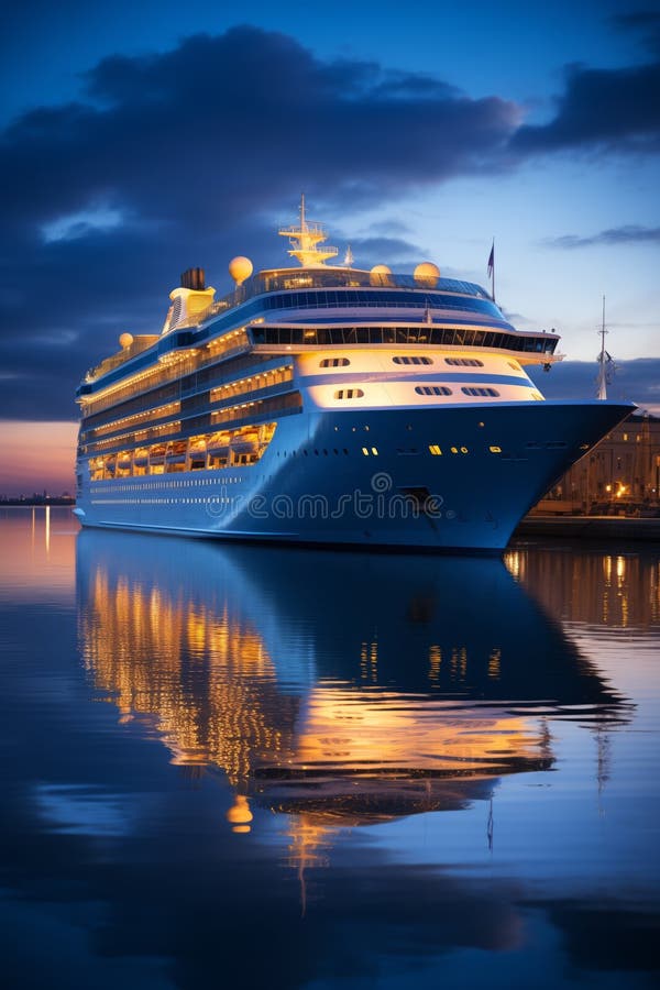 Cruise Ship Docked at the Port at Night Stock Illustration ...