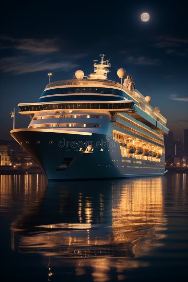 Cruise Ship Docked at the Port at Night Stock Illustration ...