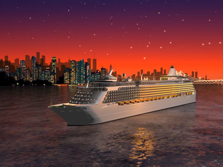 Cruise Ship in Front of the City Stock Illustration - Illustration of ...