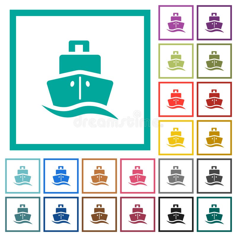 Cruise Ship Front View Solid Flat Color Icons with Quadrant Frames ...
