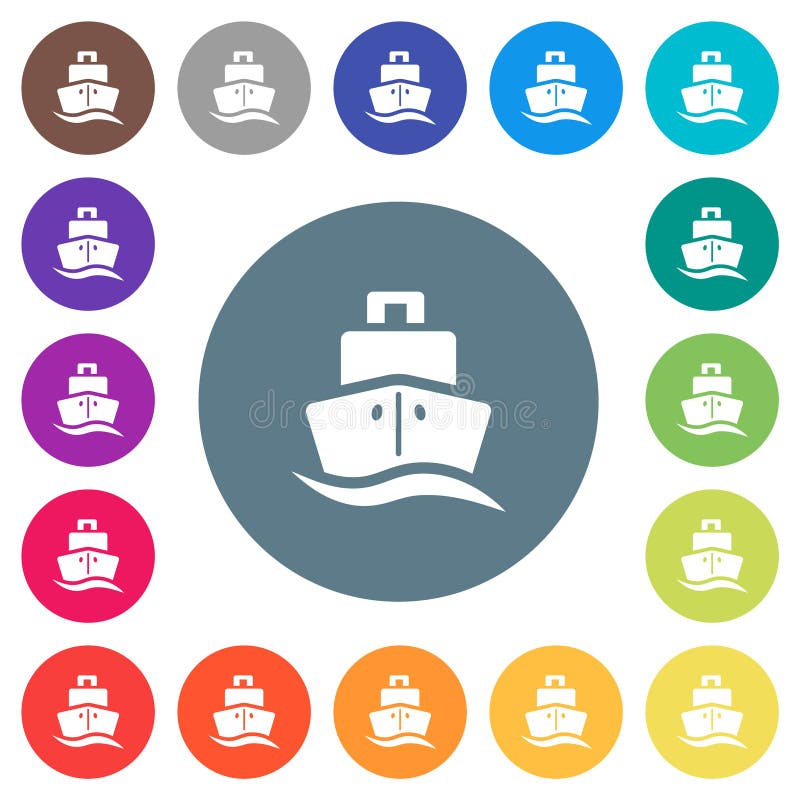 Cruise Ship Front View Solid Flat White Icons on Round Color ...