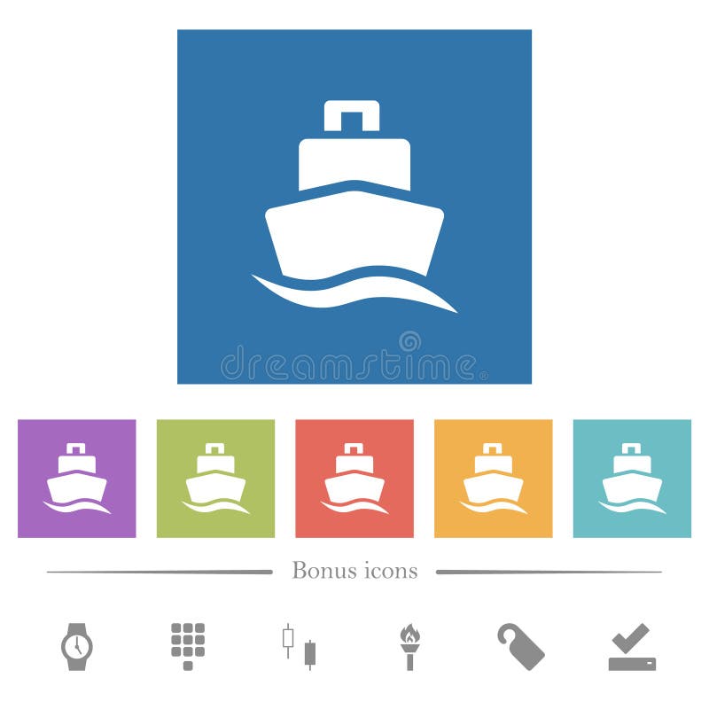 Cruise Ship Front View Solid Flat White Icons in Square Backgrounds Stock Vector - Illustration ...