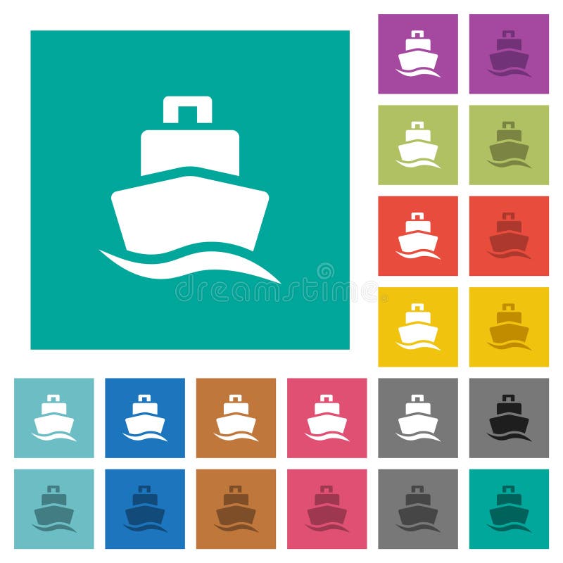 Cruise Ship Front View Solid Square Flat Multi Colored Icons Stock ...