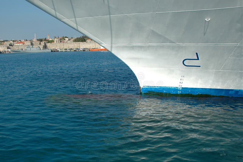Cruise Ship Hull in Blue Sea Stock Image - Image of hull, line: 4150649
