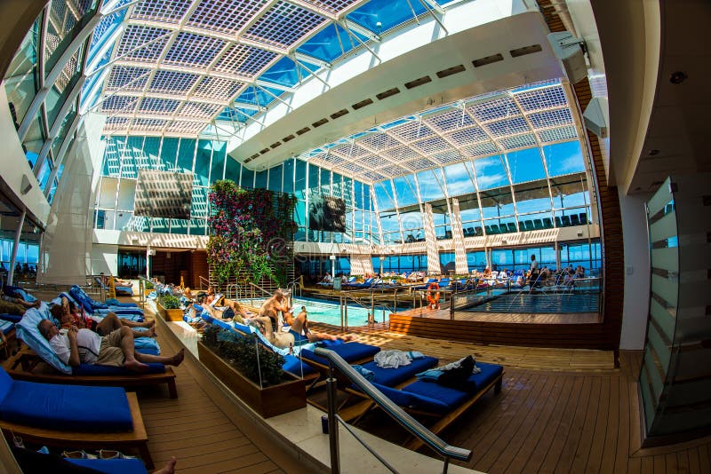 Interior Solarium Pool and Fountain on Celebrity Eclipse Cruise Stock ...