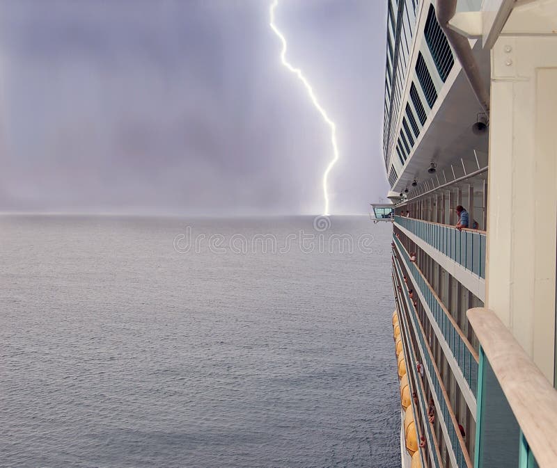 Lightning Storm At Sea Ship
