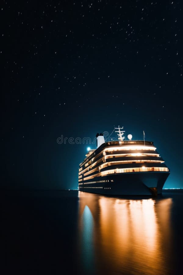 A Cruise Ship in the Middle of the Ocean at Night. AI Generative Image ...