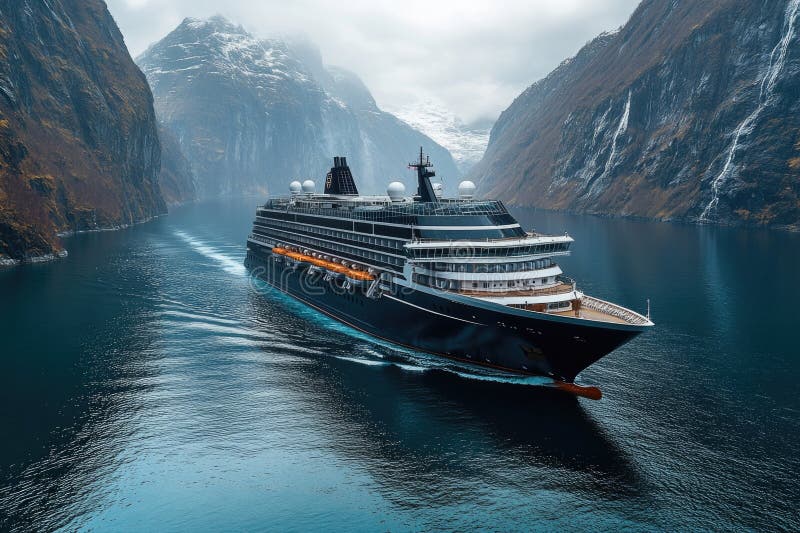 Cruise Ship Navigating through Calm Waters, Scenic Ocean View Stock ...