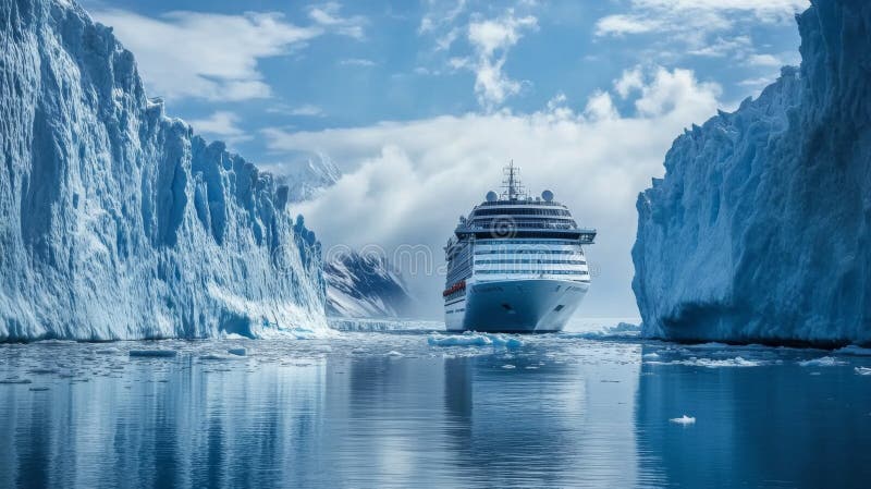 Cruise Ship Navigating through an Iceberg Canyon Stock Illustration ...