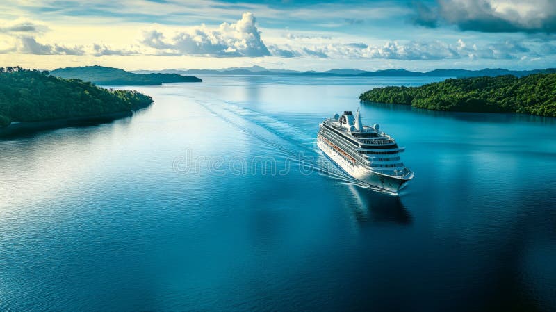 Cruise Ship Navigating through a Pristine Tropical Inlet Stock ...