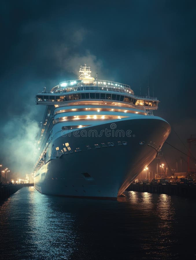 Cruise ship at night stock photo. Image of reflection - 381241398