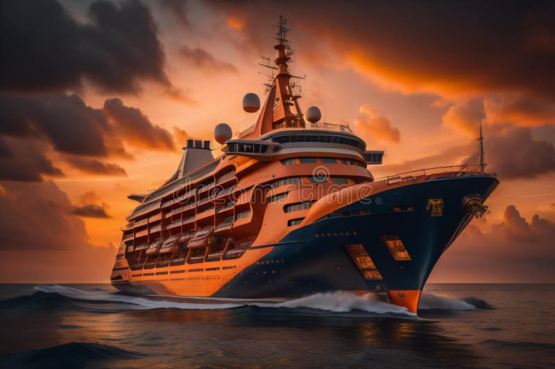 Cruise Ship in the Ocean at Sunset. Generative Ai Stock Illustration ...