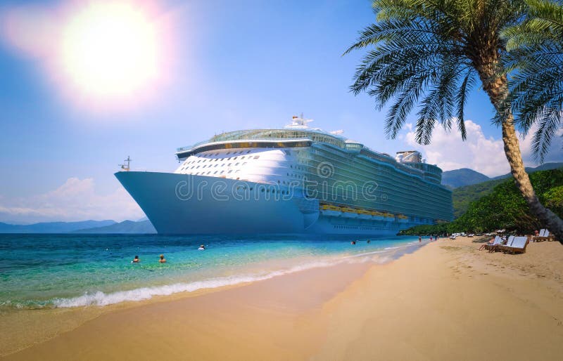 Cruise Ship in Open Water - Front View Stock Photo - Image of sail ...