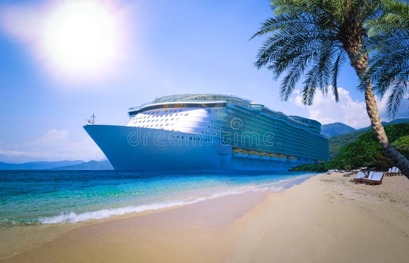 Cruise Ship in Open Water - Front View Stock Photo - Image of collage ...