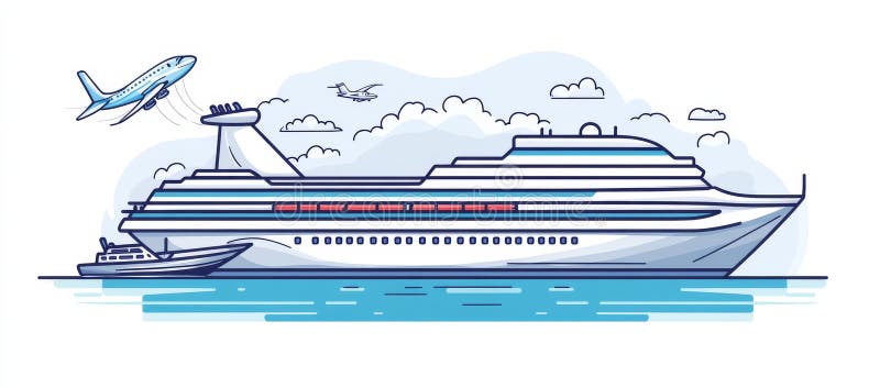 A Cruise Ship and a Passenger Airplane Depicted in a Continuous Line ...