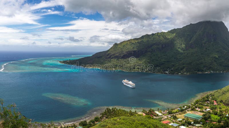 Cruise Ship in Polynesia stock image. Image of scenic - 158867653