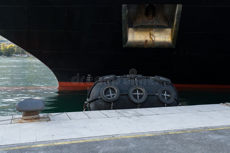 Cruise Ship Rubber Cushion in the Pier Stock Image - Image of rubber ...