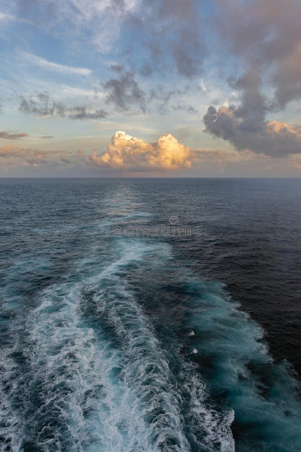 Cruise Ship Sailing on the Ocean, Waves at the Stern Stock Image ...
