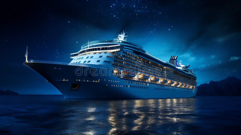 Cruise Ship Sailing through the Vast Expanse of the Ocean at Night ...