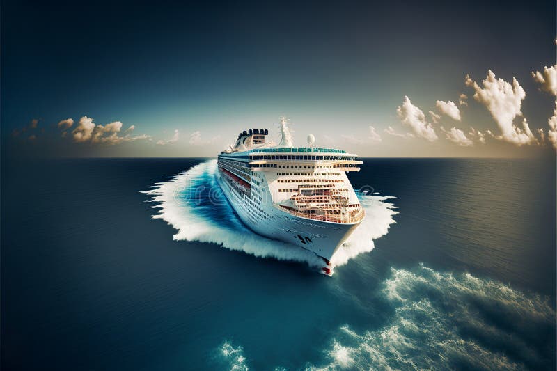 Cruise Ship in the Sea, Top View. 3d Rendering Stock Image - Image of ...