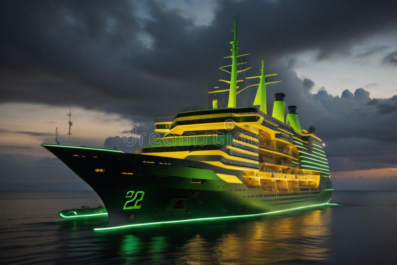 Cruise Ship in the Sea at Night. Generative Ai Stock Illustration ...