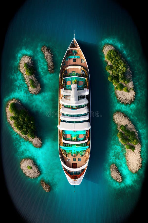 Cruise Ship in the Sea, Top View. 3d Rendering Stock Image - Image of ...