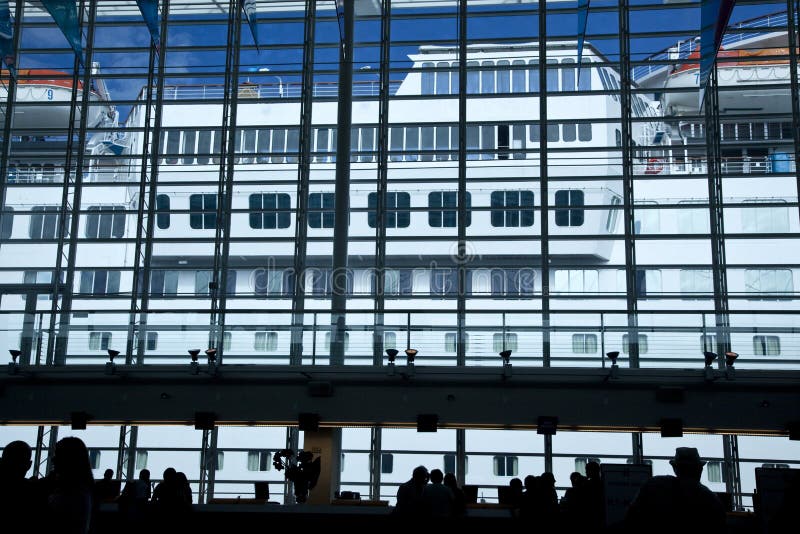 Cruise Ship Seen from Inside Terminal Stock Photo - Image of embarking ...