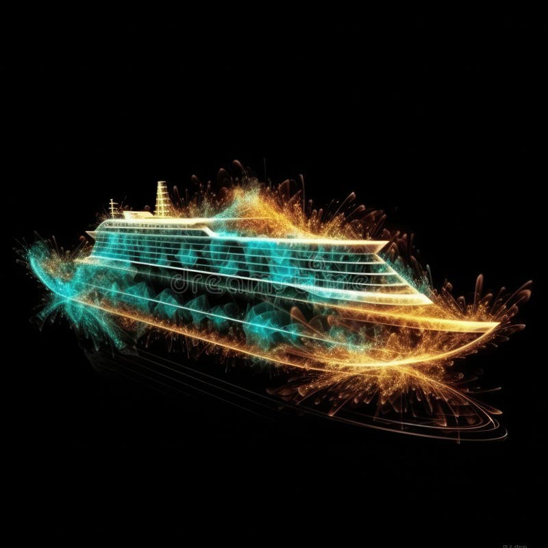 Cruise Ship Shape in Fire on Black Background. Generative AI Stock ...