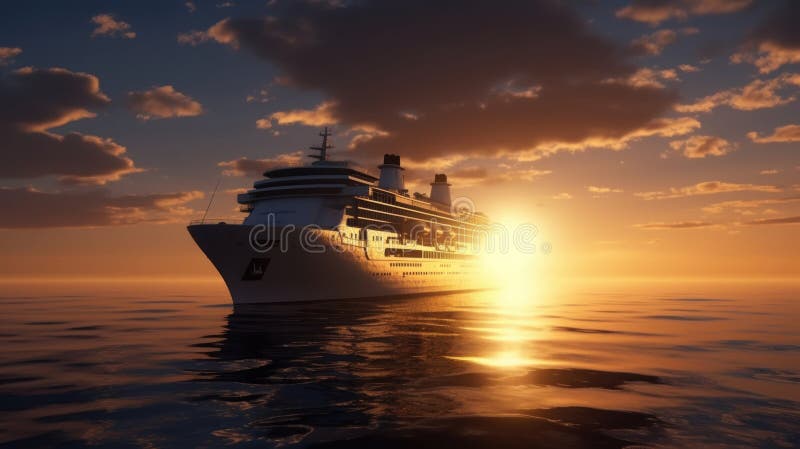 Cruise Ship at Sunset. Created by Generative Artificial Intelligence ...