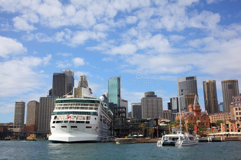 Harbor City with Docked Cruise Ship in Sydney Skyline Editorial ...