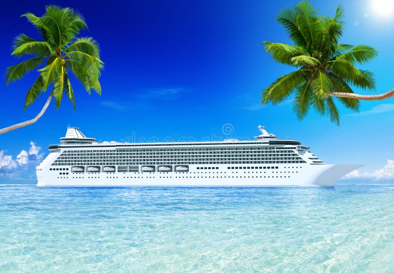 Cruise Ship on a Tropical Beach Stock Photo - Image of comfortable ...