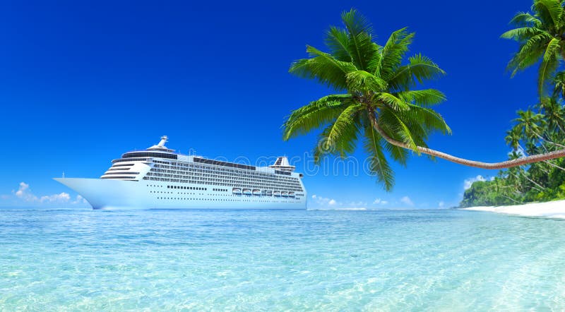Cruise Ship on a Tropical Beach Stock Photo - Image of empty, landscape ...