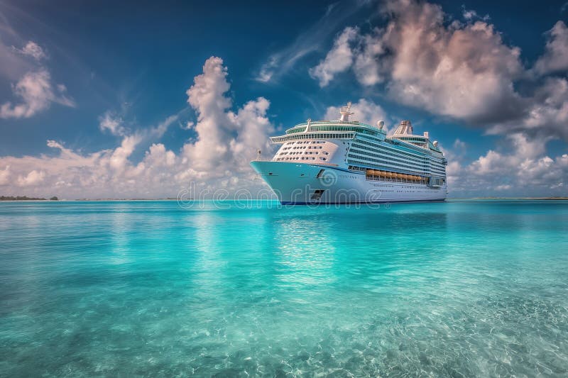 Cruise Ship, Turquoise Ocean, Bright Sky, Luxury Vacation Ai Photo Stock Illustration ...