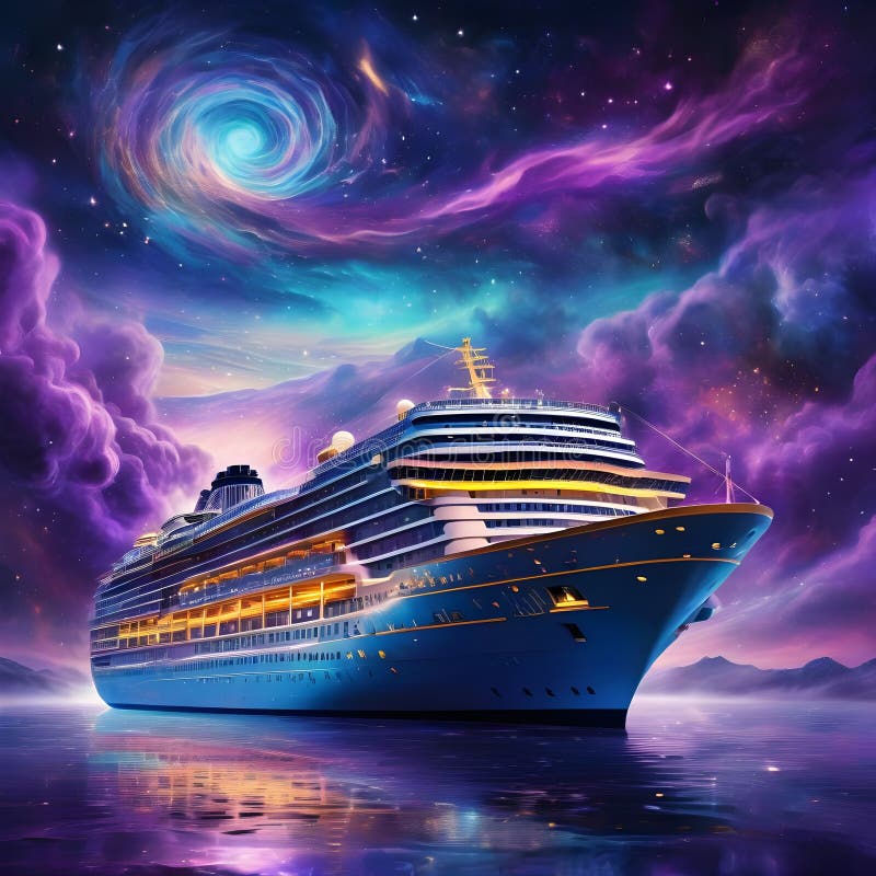 Cruise Ship Under Cosmic Night Sky Stock Image - Image of blue, ship ...