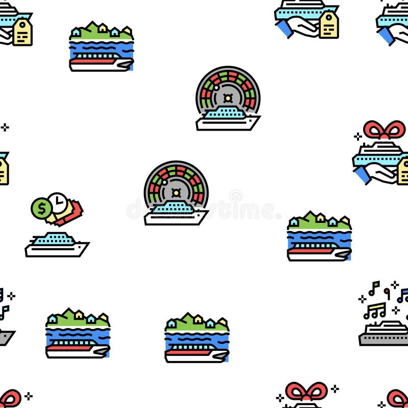 Cruise Ship Vacation Enjoyment Vector Seamless Pattern Stock Vector ...