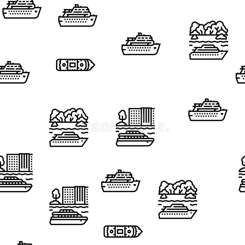 Cruise Ship Vacation Enjoyment Vector Seamless Pattern Stock Vector ...