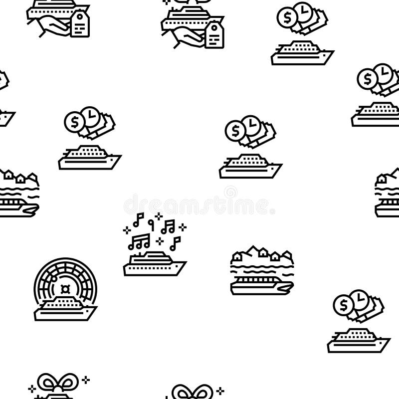 Cruise Ship Vacation Enjoyment Vector Seamless Pattern Stock Vector ...