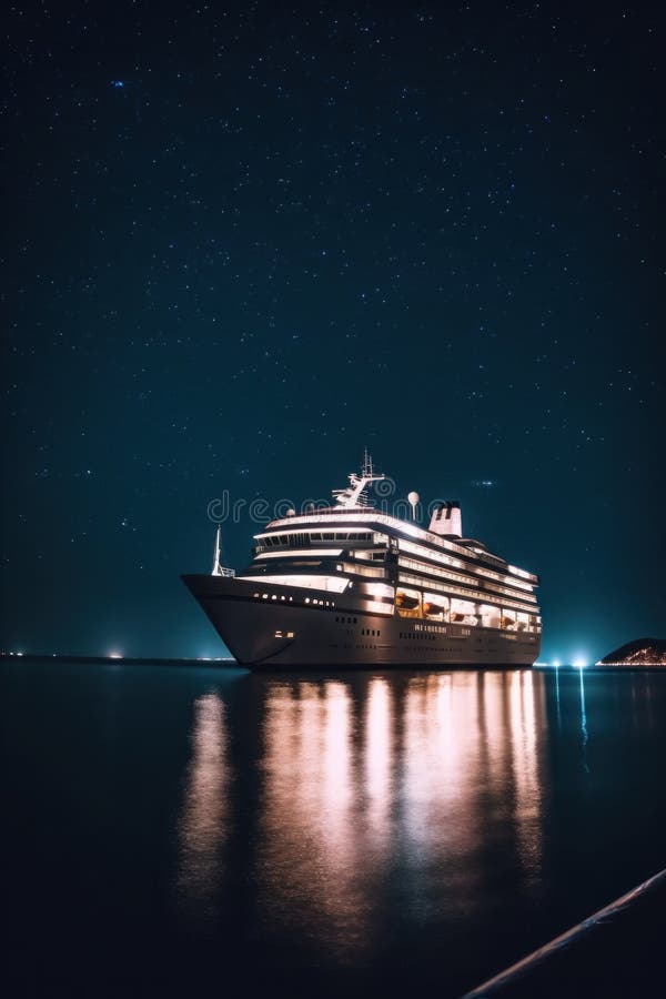 A Cruise Ship in the Water at Night. Generative AI Image. Stock ...