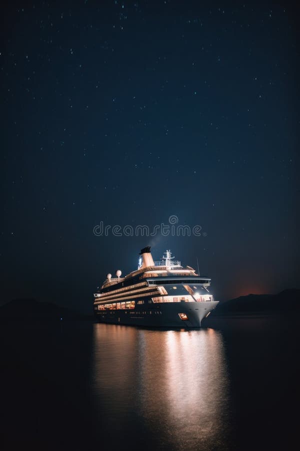 A Cruise Ship in the Water at Night. Generative AI Image. Stock ...