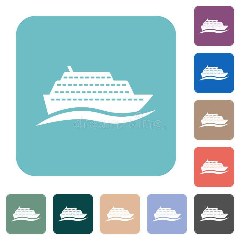 Cruise Ship with Wave Rounded Square Flat Icons Stock Vector - Illustration of curved, icons ...